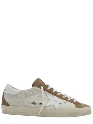 GOLDEN GOOSE Suede And Woven Cotton Sneakers With Leather Star Detail - Beige