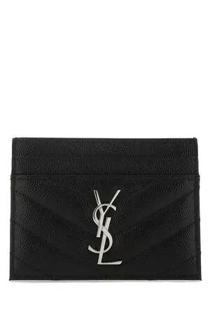 Saint Laurent 10.5 Cm Leather Card Holder With Silver Brass Finishing - Black