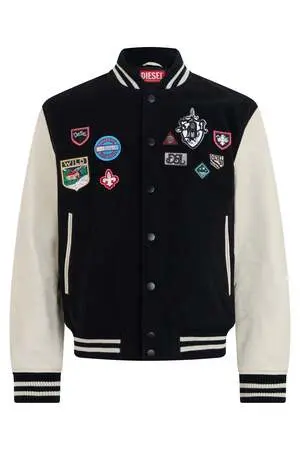 DIESEL® DIESEL Wool-Blend Varsity Jacket With Patch Details Black