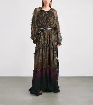 Etro Silk Paisley Ruffle Maxi Dress