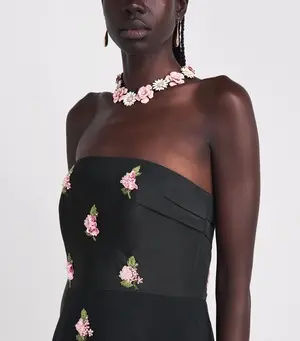Carolina Herrera Strapless Embroidered Floral Sheath Midi Dress