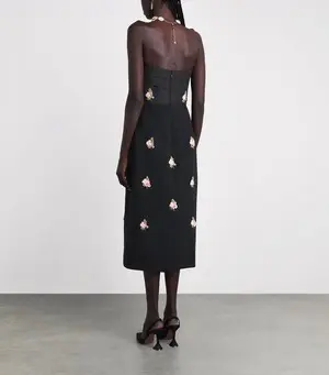 Carolina Herrera Strapless Embroidered Floral Sheath Midi Dress