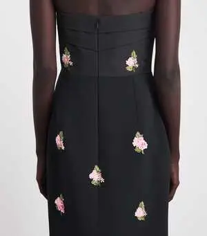 Carolina Herrera Strapless Embroidered Floral Sheath Midi Dress