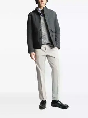 FAY Herringbone-pattern Hook-fastening Coat - Grey