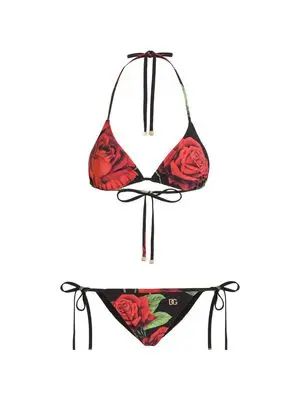 Dolce & Gabbana Rose Print Triangle Bikini - Multicolor