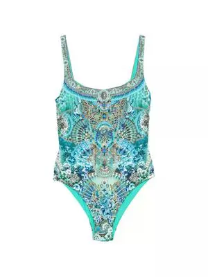 Camilla Crystal-embellished Graphic-print Swimsuit - Blue
