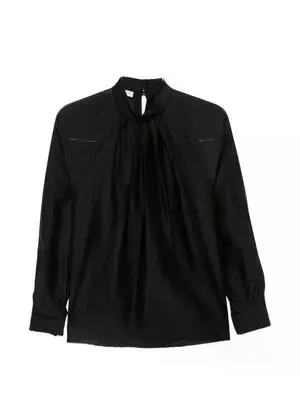 ZANETTI High-neck Gathered Blouse - Black