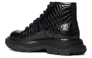 Alexander McQueen Crocodile Effect Lace Up Boots