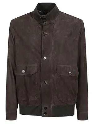Brioni Suede Leather Jacket With Horn Buttons - Multicolor