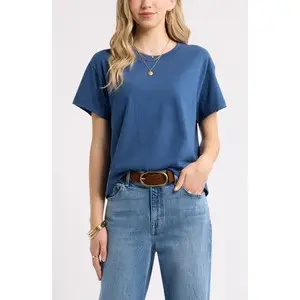 Treasure & Bond Essential Cotton T-shirt With Dropped Shoulders - Navy Denim