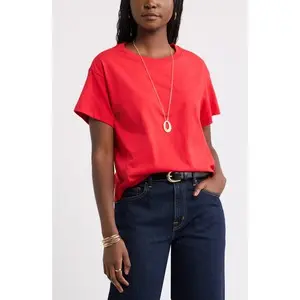 Treasure & Bond Essential Cotton T-shirt With Dropped Shoulders - Red Salsa