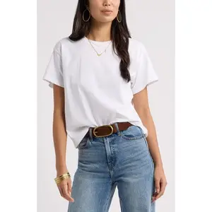 Treasure & Bond Essential Cotton T-shirt With Dropped Shoulders - White