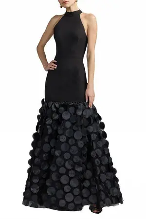 Mac Duggal Halter Neck Rosette Ball Gown