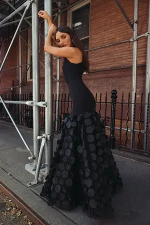 Mac Duggal Halter Neck Rosette Ball Gown