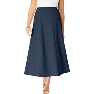 Roaman's Bend Over® A-line Maxi Skirt - Navy