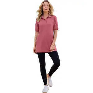 Roaman's Oversized Polo Tunic With Short Sleeves - Shadow Rose