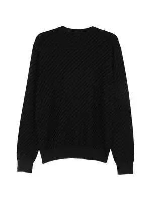 Brioni Black Chevron Knit Crew Neck Long Sleeve Sweater