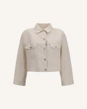 Brunello Cucinelli Cotton And Linen Jacket With Monili Embellishment - White