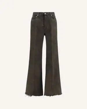 Rick Owens Flared Frayed Hem Cotton Jeans