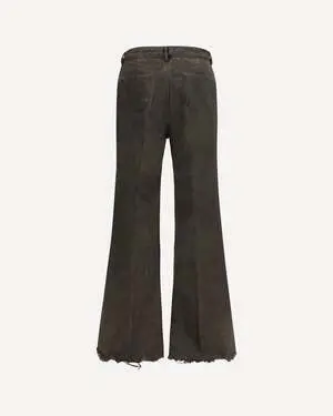 Rick Owens Flared Frayed Hem Cotton Jeans