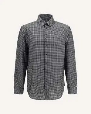 Giorgio Armani Cotton Shirt With Geometric Flock Print - Grey