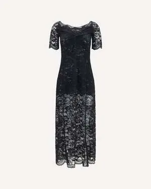 Rabanne Floral Lace Long Dress - Black