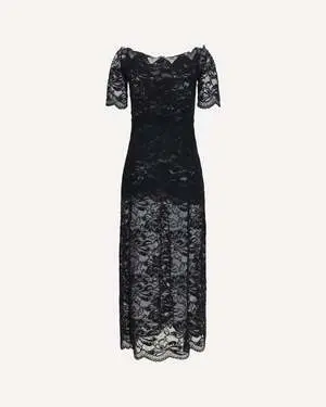Rabanne Floral Lace Long Dress - Black