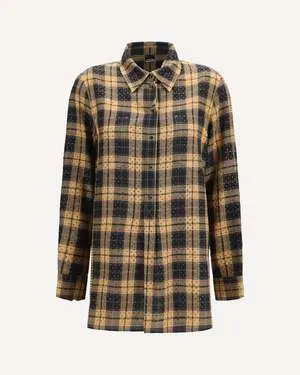 Pinko Barbellino Check Pattern Shirt With All-over Micro Rhinestones