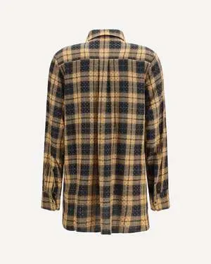 Pinko Barbellino Check Pattern Shirt With All-over Micro Rhinestones