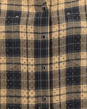 Pinko Barbellino Check Pattern Shirt With All-over Micro Rhinestones