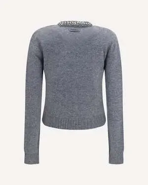 Pinko Colonia Cardigan With Jewel Collar - Grey