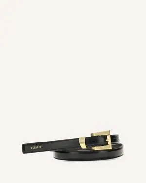 Versace Glossy Leather Logo Print Belt - Black