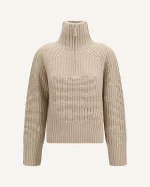 ALLUDE Ribbed Troyer Sweater With Zip Feale