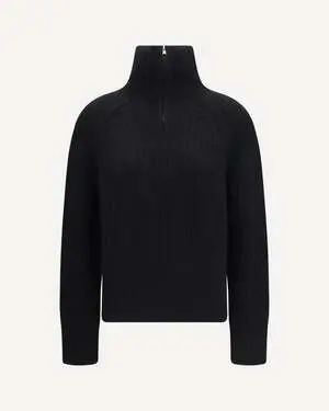 ALLUDE Ribbed Troyer Weater With Zip - Black