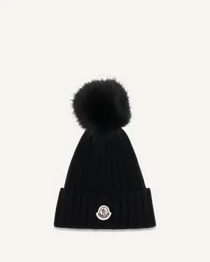 Moncler Wool Hat With Pon Pon - Black