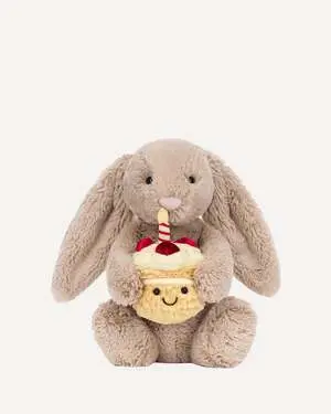 JELLYCAT Bashful Bunny With Birthday Cake Plush Toy - Beige