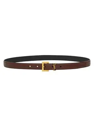 Saint Laurent Cassandre Thin Belt With Square Buckle In Box Leather - Brown