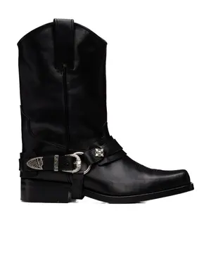 TOGA VIRILIS Embroidered Leather Boots With Buckle Detailing