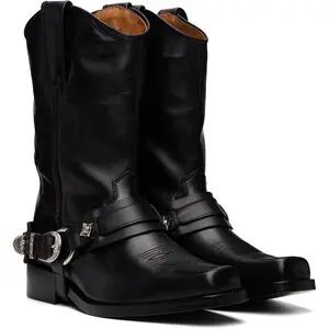 TOGA VIRILIS Embroidered Leather Boots With Buckle Detailing