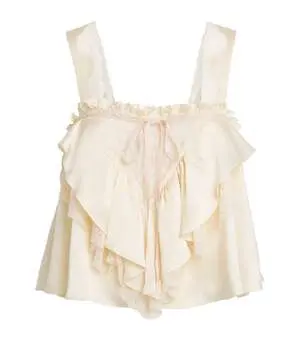 Chloé Ruffled Silk Top With Lace Trim