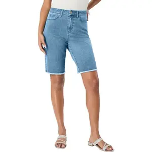 Roaman's Frayed Hem Bermuda Jean Shorts - Light Stonewash