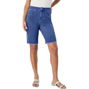 Roaman's Frayed Hem Bermuda Jean Shorts - Medium Wash