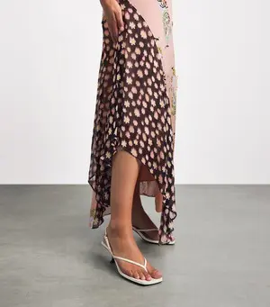 Staud Fawn Silk Blend Midi Dress With Floral Print And Draped Panel