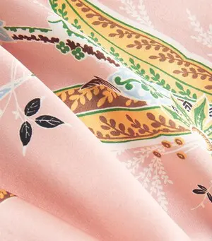 Staud Fawn Silk Blend Midi Dress With Floral Print And Draped Panel