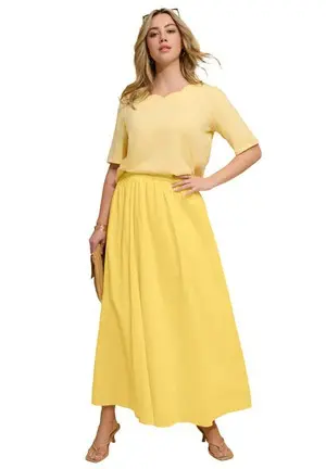 Roaman's Cotton Maxi Skirt With Pull-on Waist - Lemon Mist