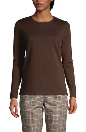 LANDS' END Supima Cotton Long Sleeve Crewneck T-shirt - Rich Coffee