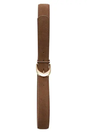 Mango Oval Buckle Suede Belt - Brown