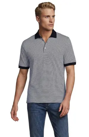 LANDS' END Short Sleeve Cotton Supima Polo Shirt - Radiant Navy Micro Stripe