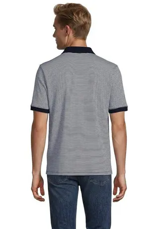 LANDS' END Short Sleeve Cotton Supima Polo Shirt - Radiant Navy Micro Stripe