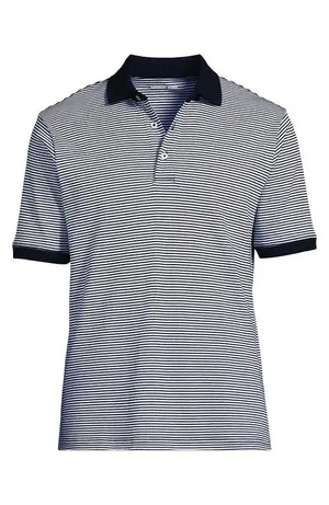 LANDS' END Short Sleeve Cotton Supima Polo Shirt - Radiant Navy Micro Stripe